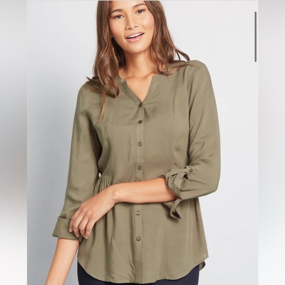 Modcloth | Tops | Modcloth Trusty Travel Buttonup Top Olive Xl | Poshmark